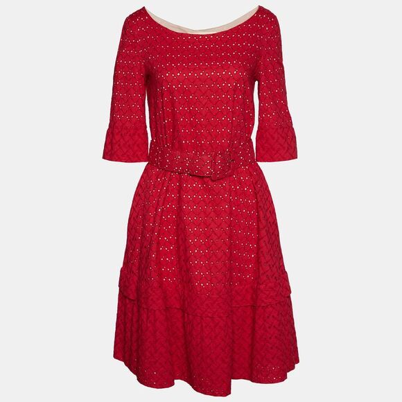 Marni | Dresses | Marni Red Embroidered Cotton Belted Midi Dress S ...